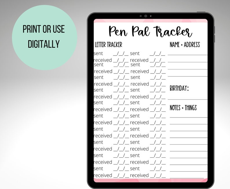 Printable Pen Pal Letter Tracker | Etsy