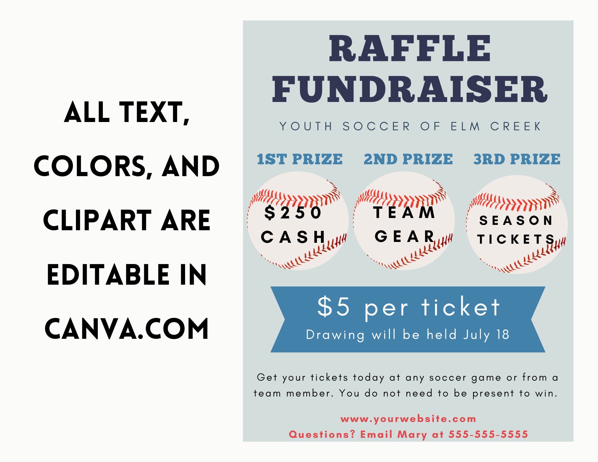 Baseball RAFFLE Fundraiser Editable Template for PTO and PTA. Flyer for ...
