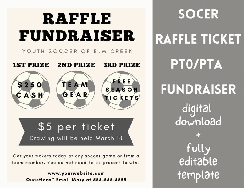 Soccer RAFFLE Fundraiser Editable Template for PTO and PTA. Flyer for ...