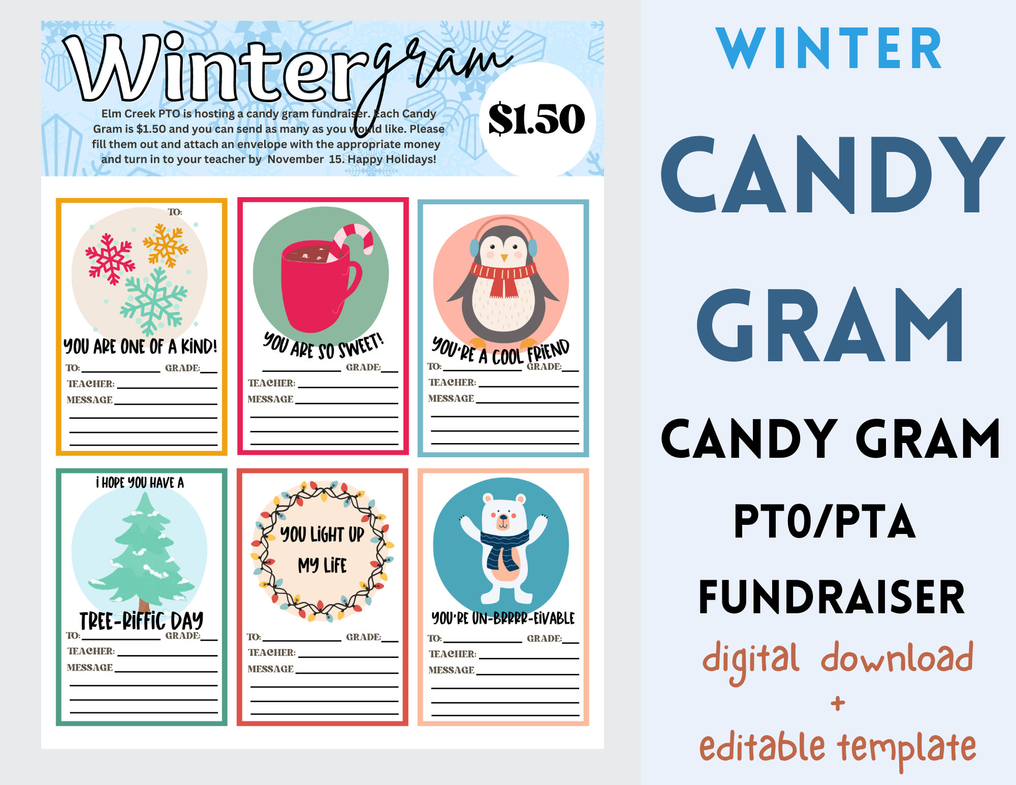 Winter Not Holiday Related Candy Gram for PTO/PTA School Event ...