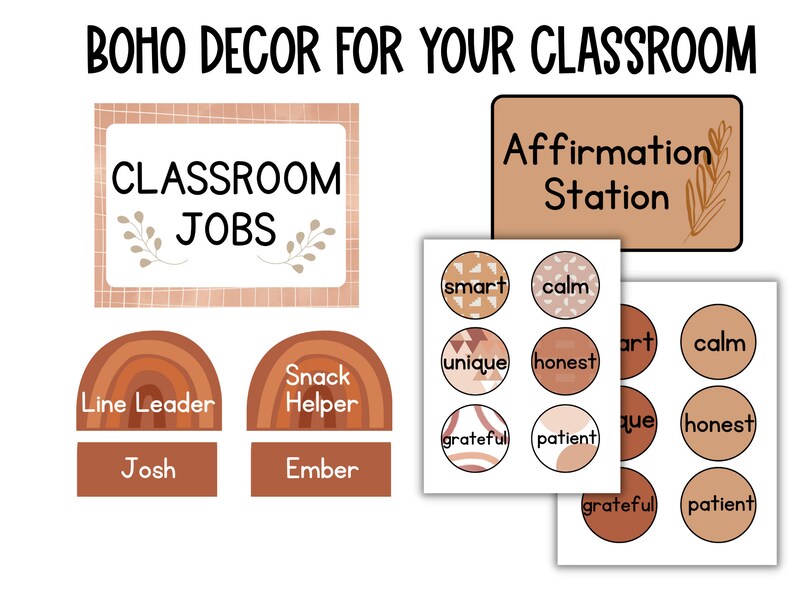 Neutral BOHO Classroom Decor Bundle for Bulletin Board - Etsy