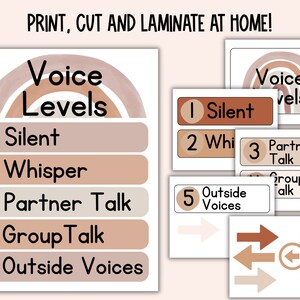 Printable BOHO Neutral Voice Levels Chart for Classroom Organization ...