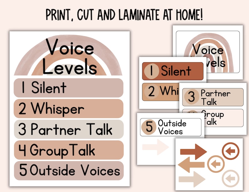 Printable BOHO Neutral Voice Levels Chart for Classroom Organization ...