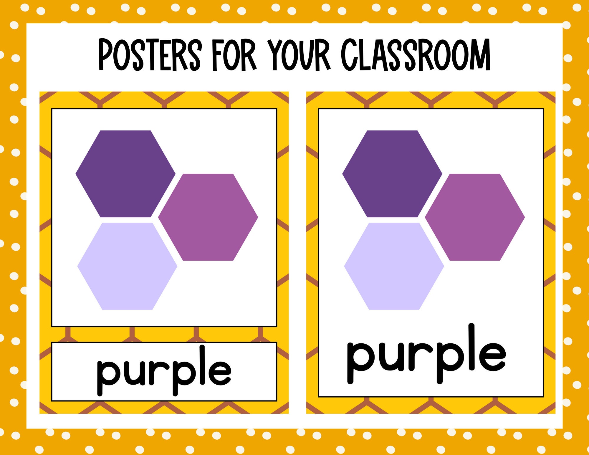 Color Posters for Classroom Bee Theme Decor and Three Part Cards for ...