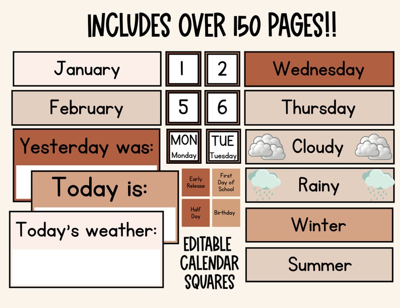 Neutral BOHO Classroom Decor Bundle for Bulletin Board, Teacher ...