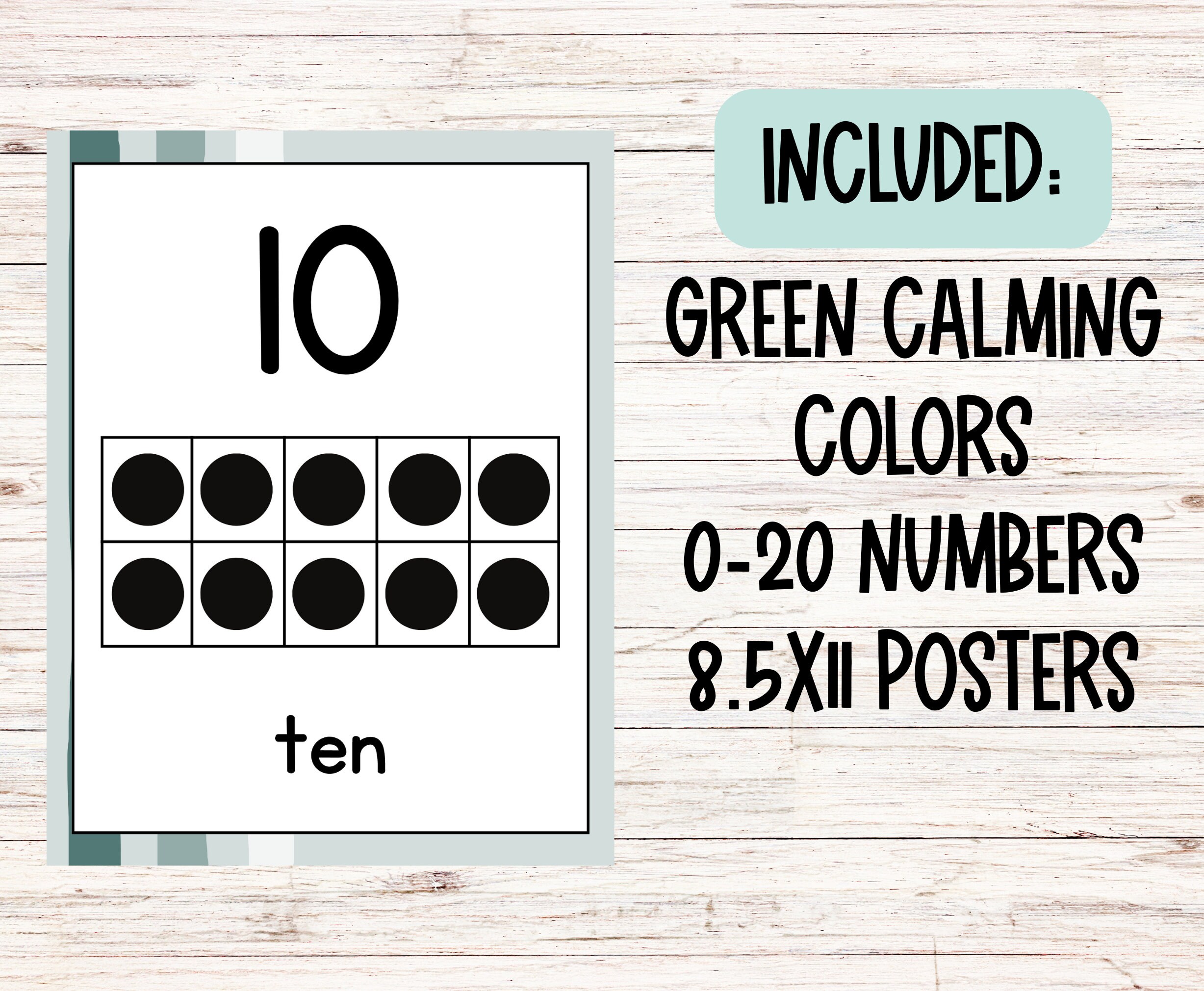 Calming Green Theme Ten Frames 0-20 Number Posters for Classroom - Etsy