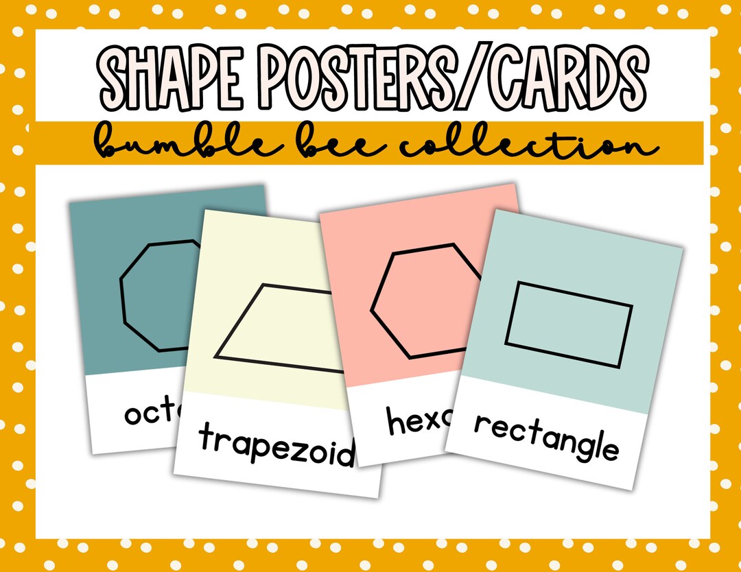 Shape Posters and Cards - Teacher Decor - Bumble Bee Theme - Etsy