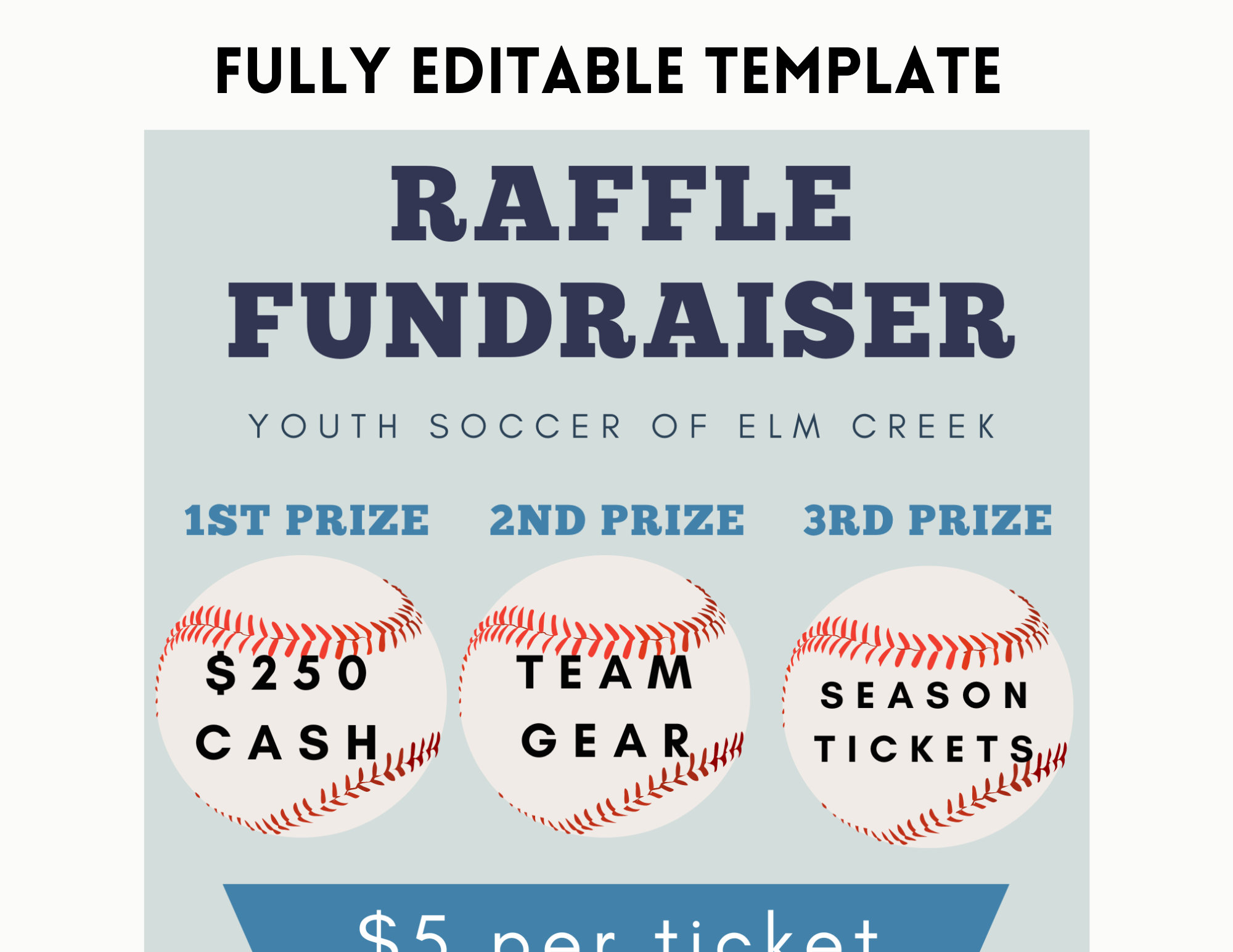 Baseball RAFFLE Fundraiser Editable Template for PTO and PTA. Flyer for ...