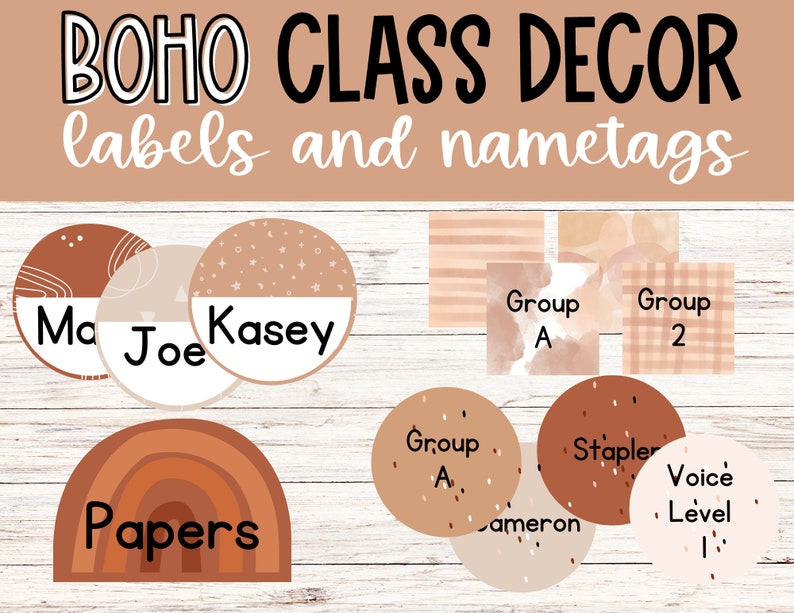BOHO Neutral Student Name Tags and Class Labels for Classroom ...