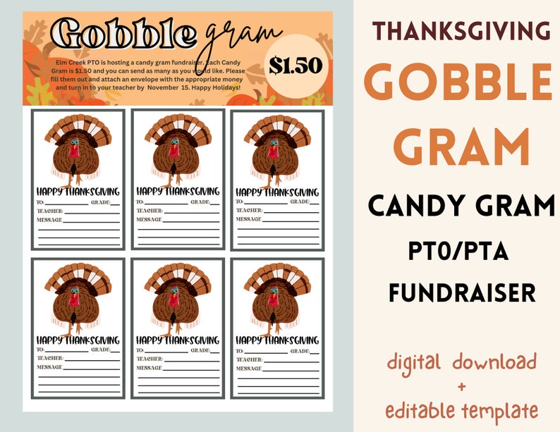 Gobble Gram for School Fundraiser or PTO/PTA Event. Printable Fall ...