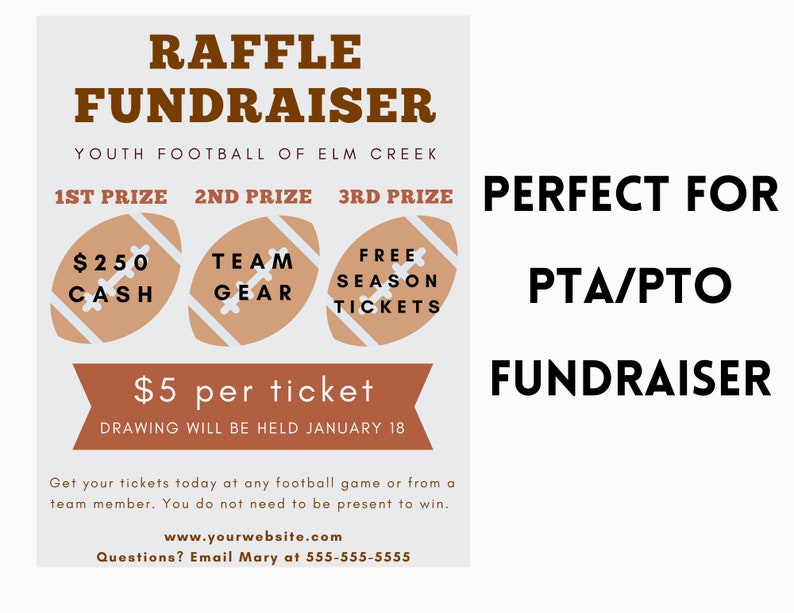 Football RAFFLE Fundraiser Editable Template for PTO and PTA. Flyer for ...