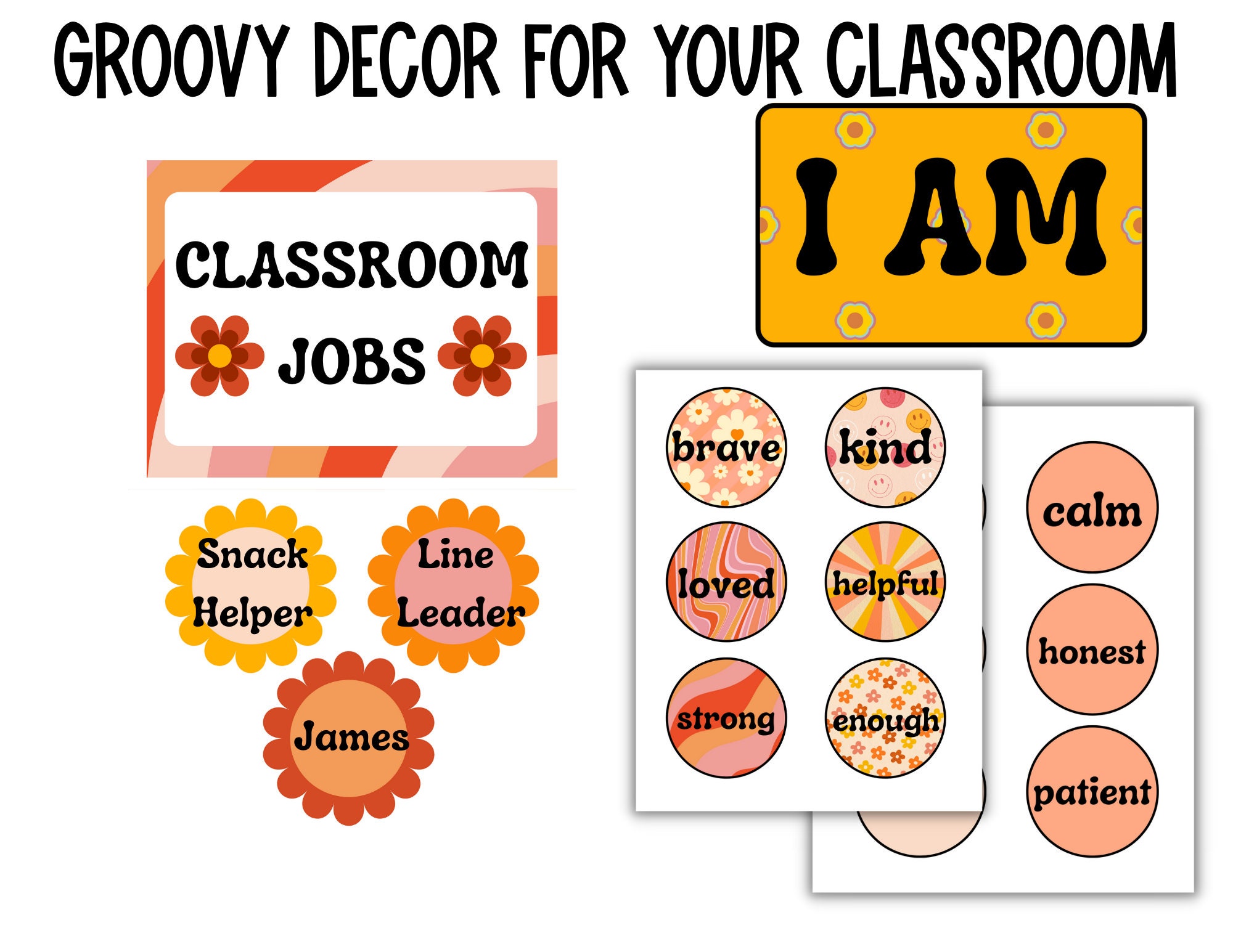 Retro Groovy Classroom Decor Bundle For Bulletin Board Etsy