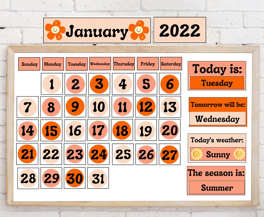 Retro Groovy Class Calendar Kit for Classroom Organization, Bulletin ...