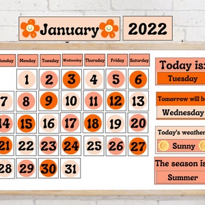 Retro Groovy Class Calendar Kit for Classroom Organization, Bulletin ...