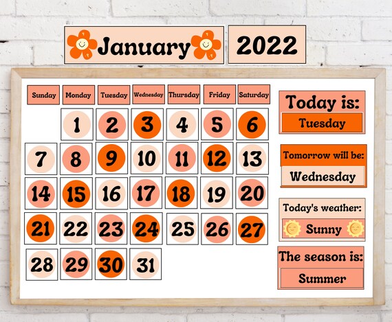 Retro Groovy Class Calendar Kit for Classroom Organization - Etsy