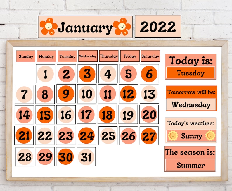 Retro Groovy Class Calendar Kit for Classroom Organization, Bulletin ...
