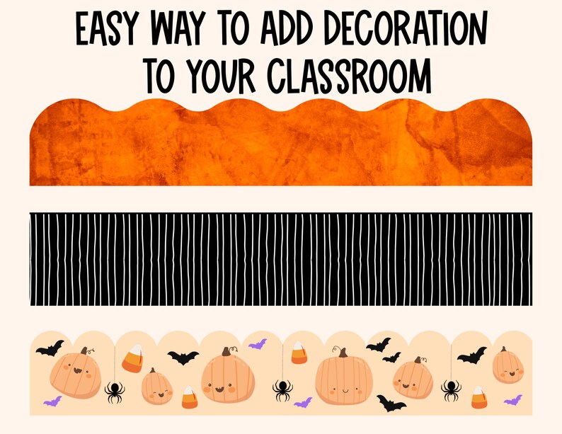 Classroom Bulletin Borders Kit Halloween, Pumpkins and Black and White ...