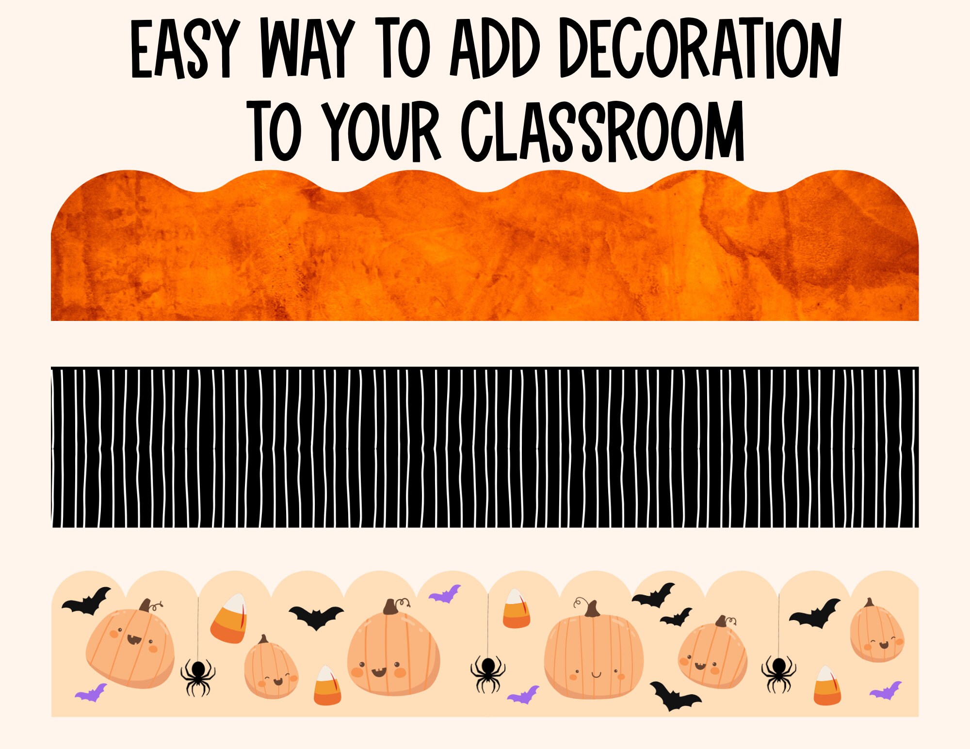 Classroom Bulletin Borders Kit Halloween, Pumpkins and Black and White ...