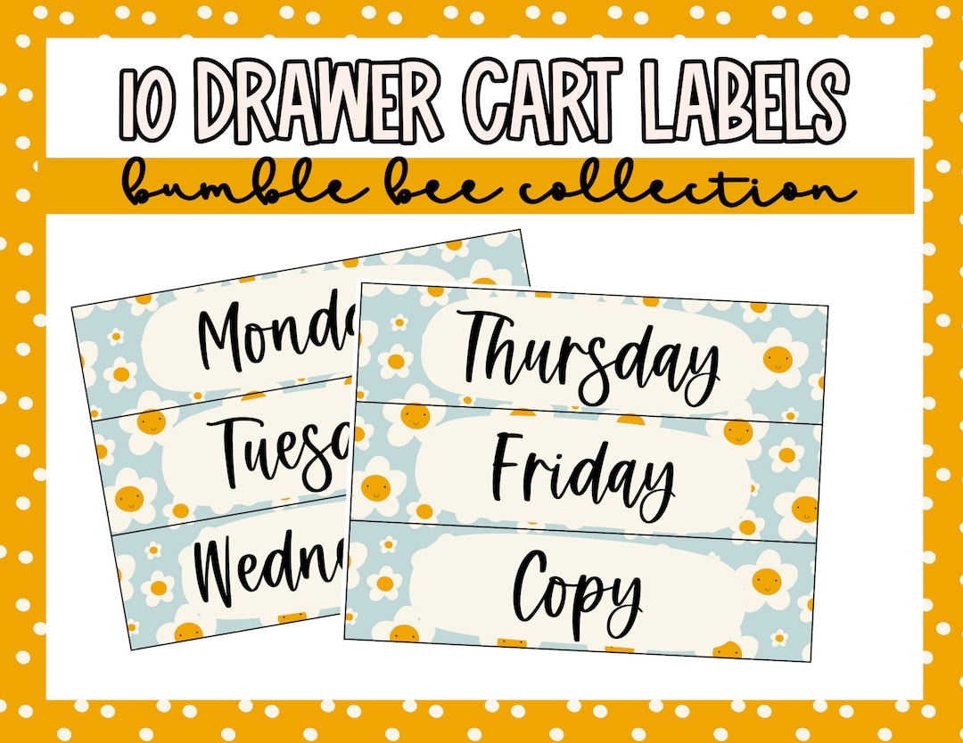 10 Drawer Labels for Trolly Cart or Teacher Classroom Cart - Etsy