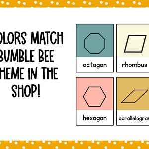 Shape Posters and Cards - Teacher Decor - Bumble Bee Theme - Etsy