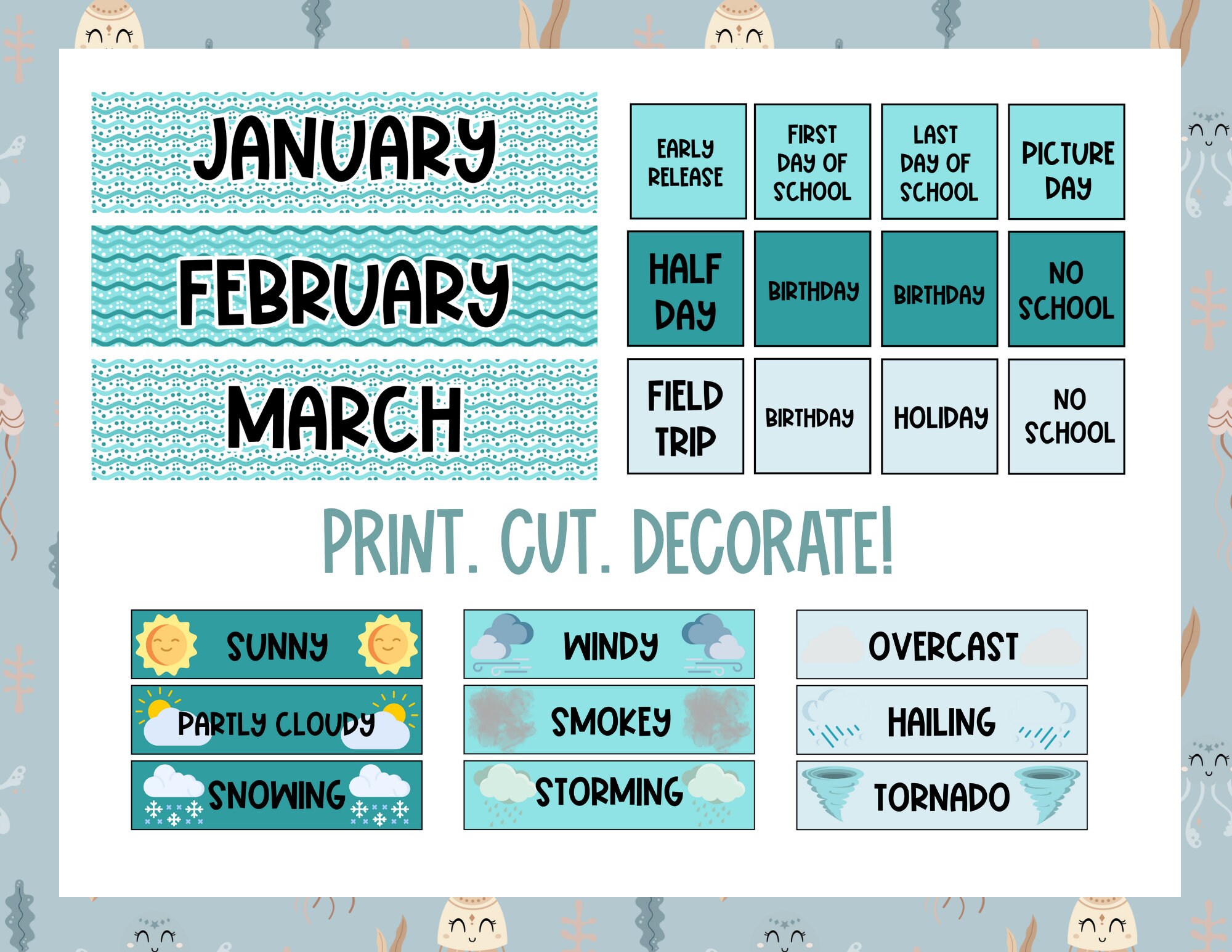 Calendar Kit - Ocean Theme - Printable Resource for Teachers - Etsy
