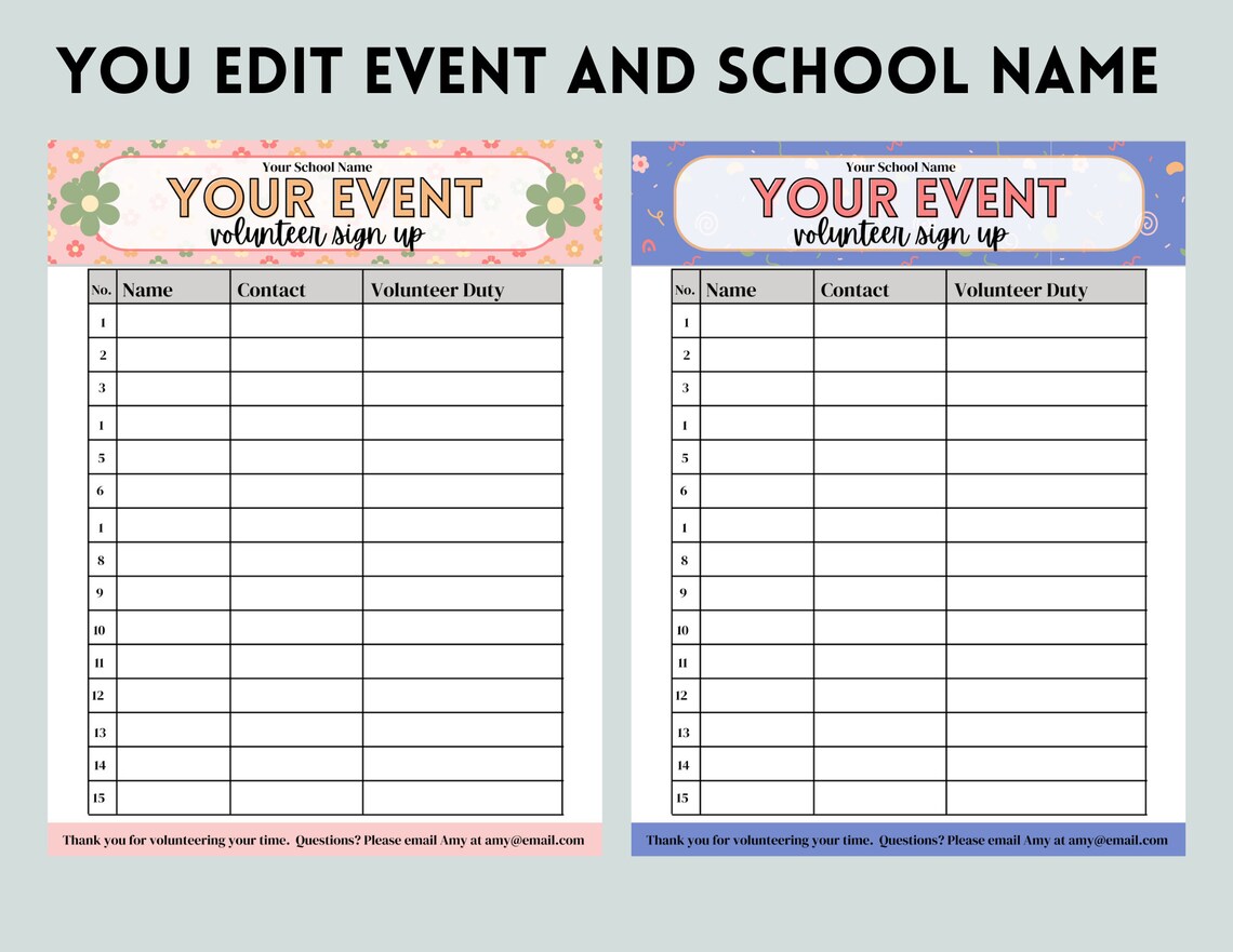 DIY Volunteer Sign up Sheet for Holidays, Events and Fundraisers ...