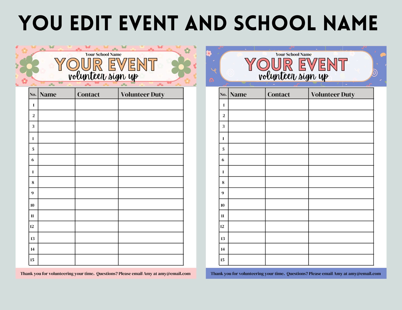 DIY Volunteer Sign up Sheet for Holidays, Events and Fundraisers ...