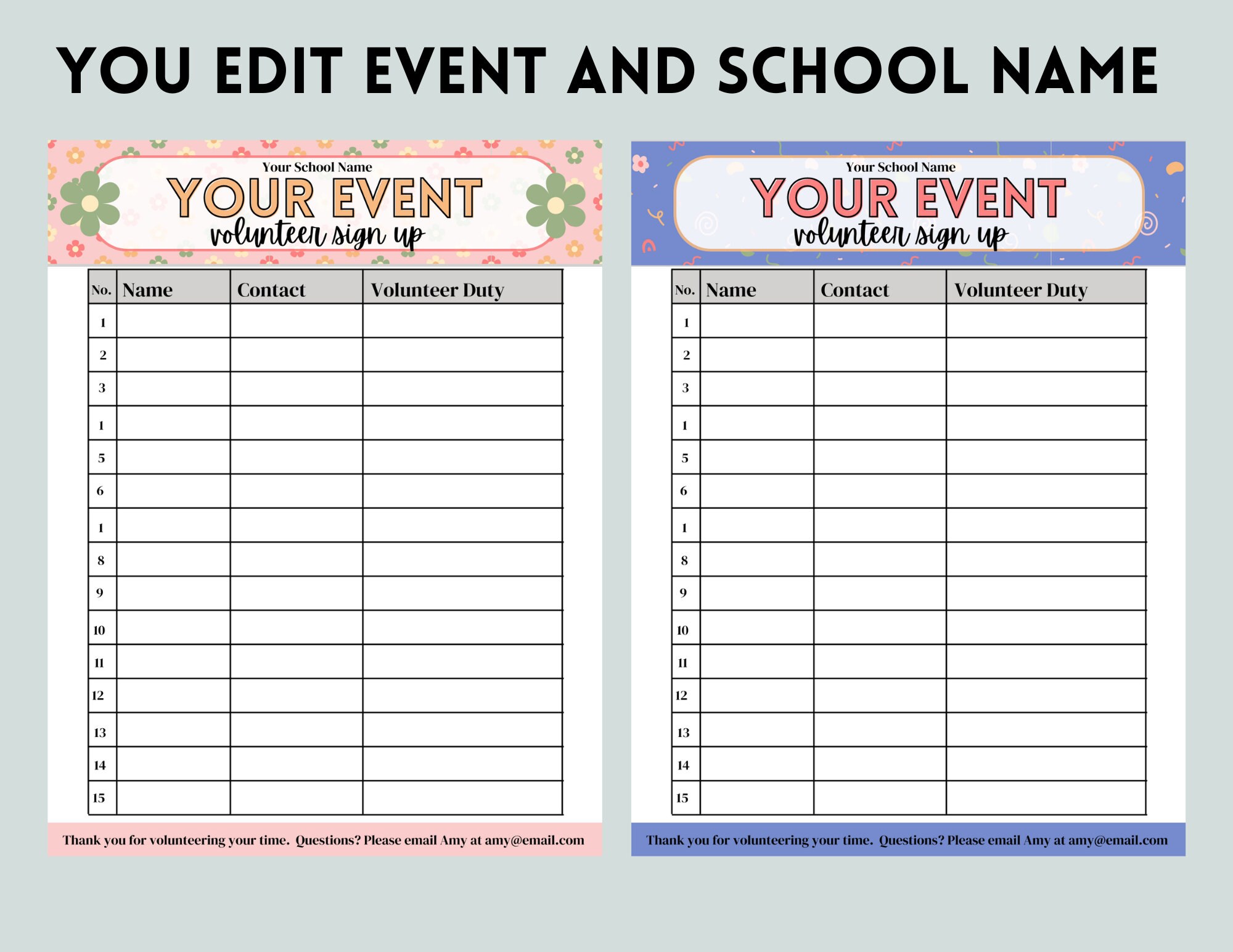 DIY Volunteer Sign up Sheet for Holidays, Events and Fundraisers ...