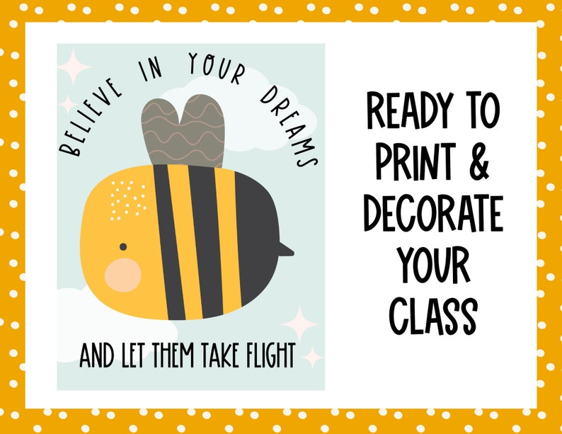 Motivational Posters for Bulletin Board With Bumble Bee Decor Kit for ...