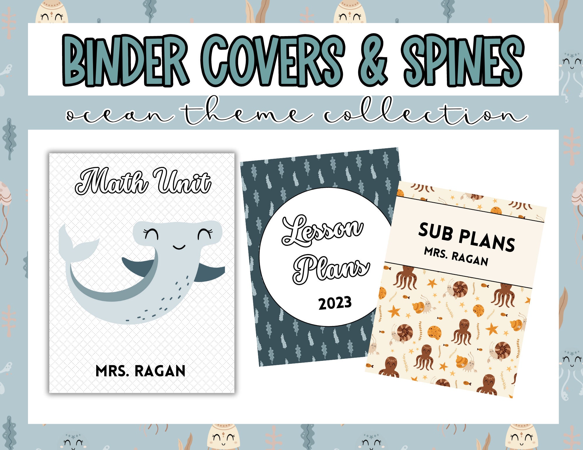 Ocean Theme Binder Covers and Spines for Teachers and Students - Etsy