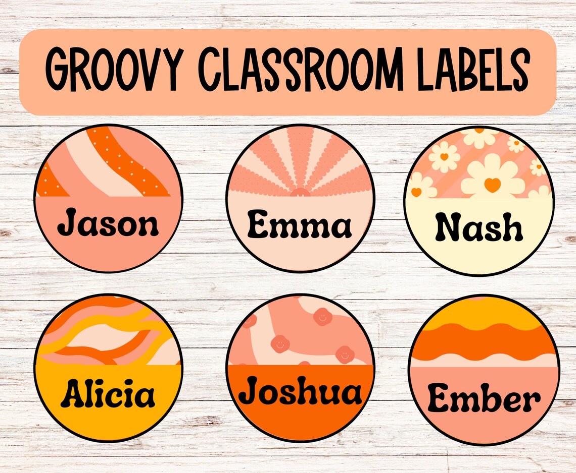 Groovy Student Circle Name Tags for Classroom Organization - Etsy