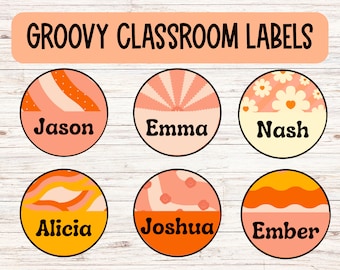 Groovy Student Circle Name Tags for Classroom Organization - Etsy
