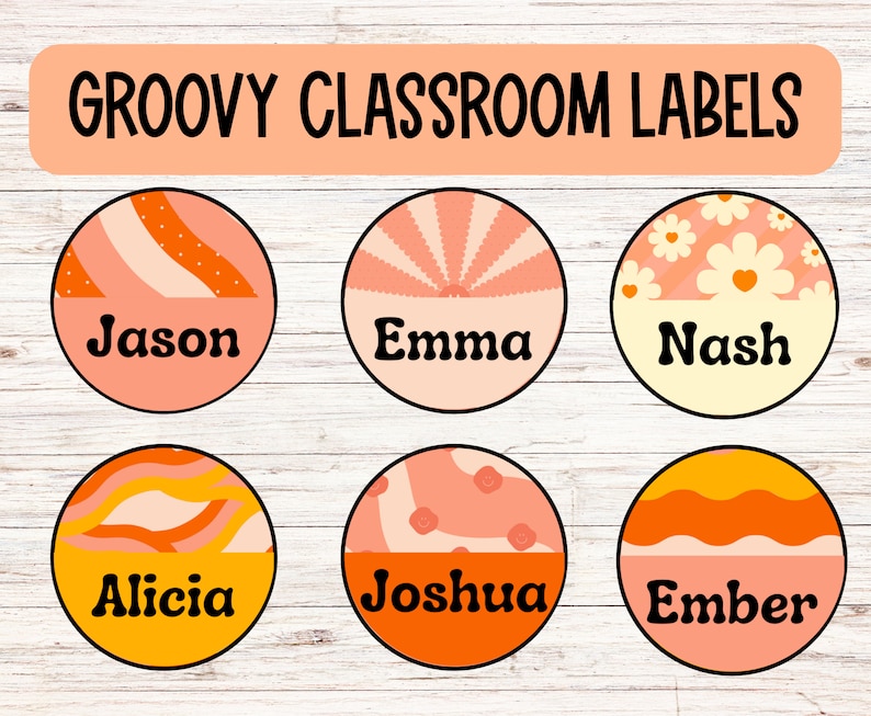 Groovy Student Circle Name Tags for Classroom Organization - Etsy