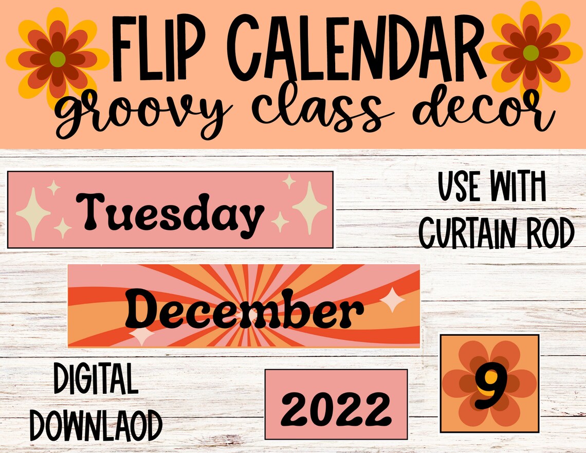 Retro GROOVY Class Flip Calendar for Classroom Organization, Bulletin ...