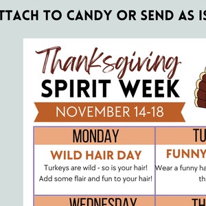 Thanksgiving Spirit Week Schedule Fall Flyer Fundraiser for PTO/PTA ...