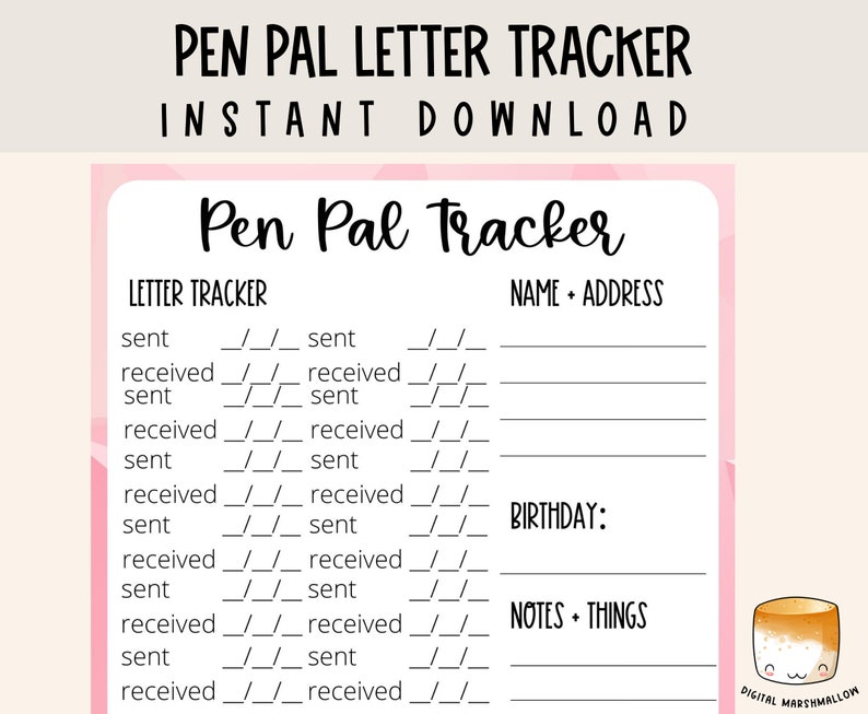 Printable Pen Pal Letter Tracker - Etsy UK
