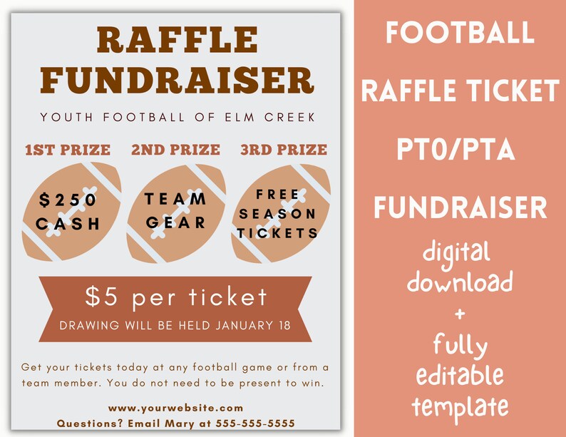 Football RAFFLE Fundraiser Editable Template for PTO and PTA. Flyer for ...