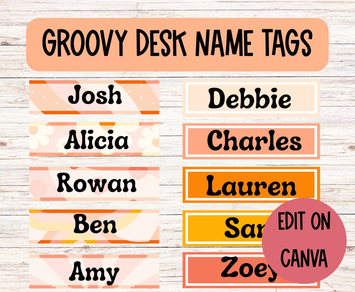 Groovy Desk Name Tags for Classroom Decor | Editable and Printable - Etsy