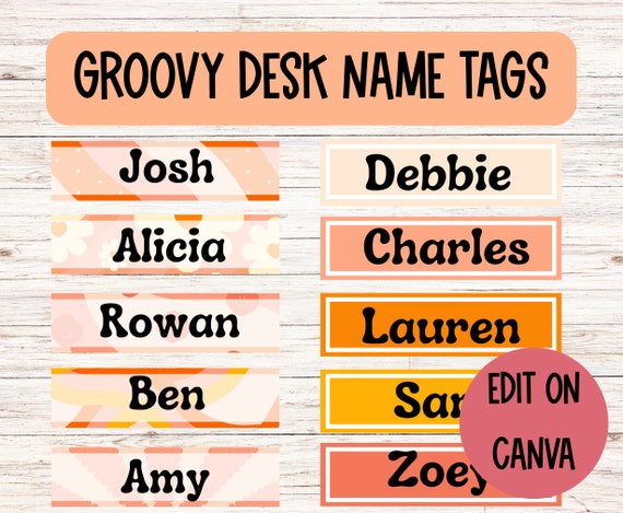 Groovy Desk Name Tags for Classroom Decor Editable and - Etsy