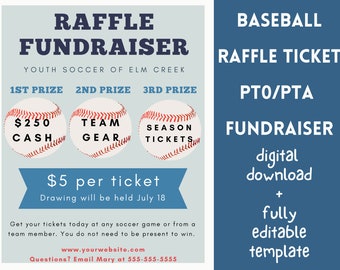 RAFFLE Fundraiser Editable Template for PTO and PTA. Flyer for Youth ...