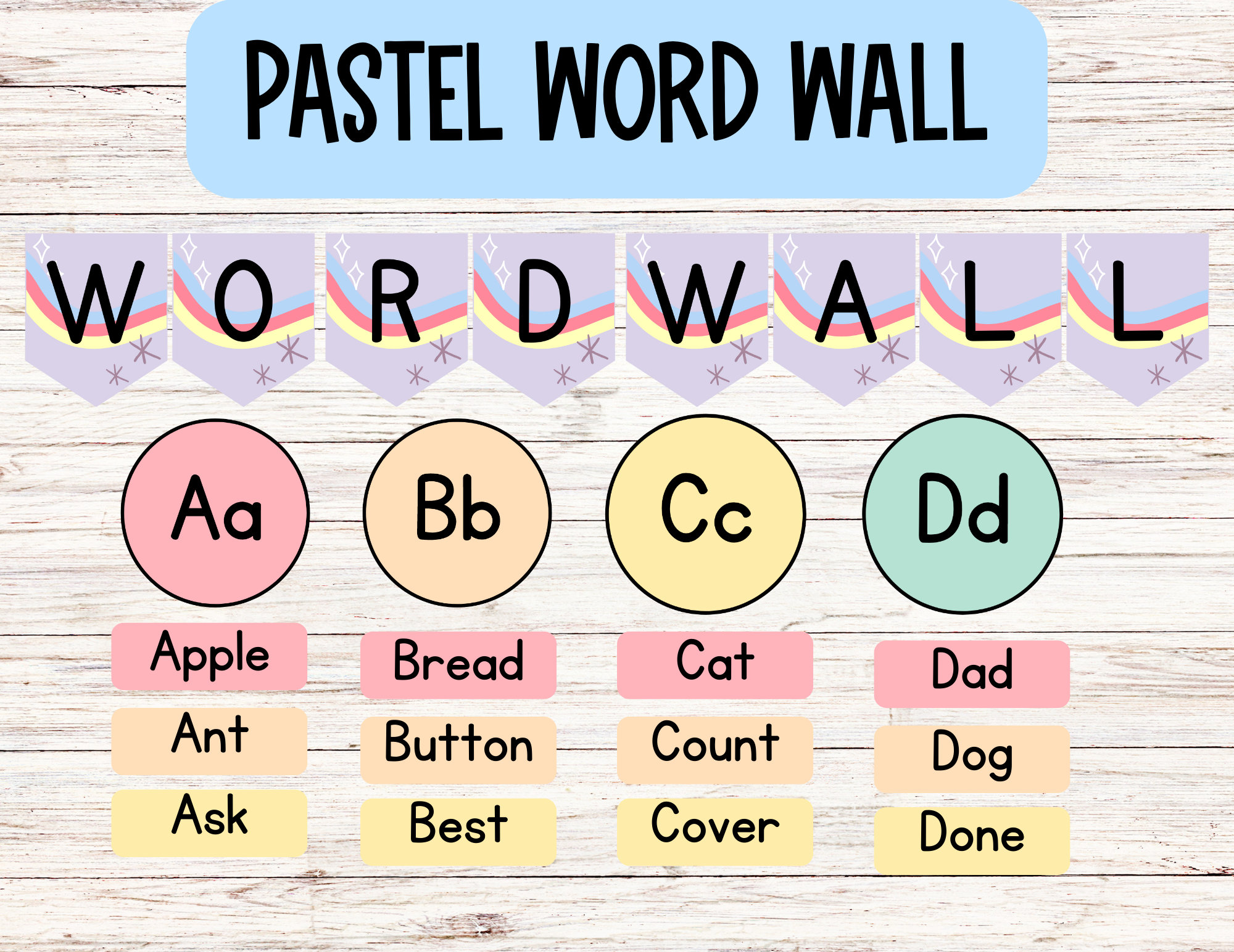 Pastel Rainbow Word Wall Alphabet for Classroom Organization ...
