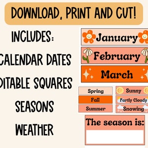 Retro Groovy Class Calendar Kit for Classroom Organization, Bulletin ...
