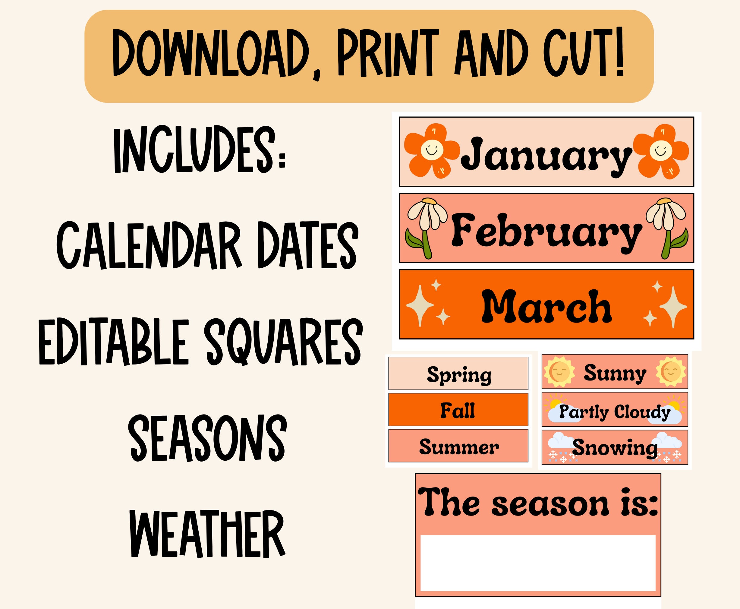 Retro Groovy Class Calendar Kit for Classroom Organization, Bulletin ...