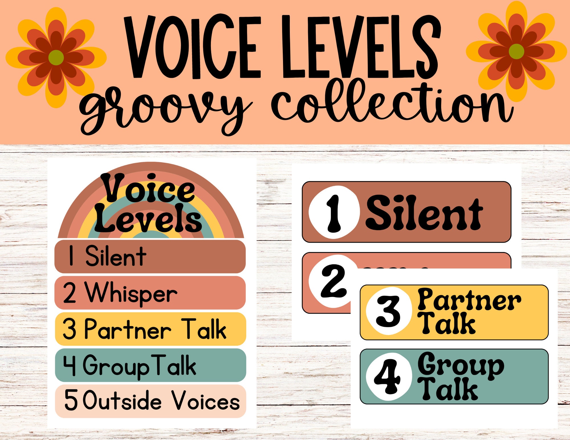 Retro Groovy Voice Levels Printable Poster for Elementary School Decor ...