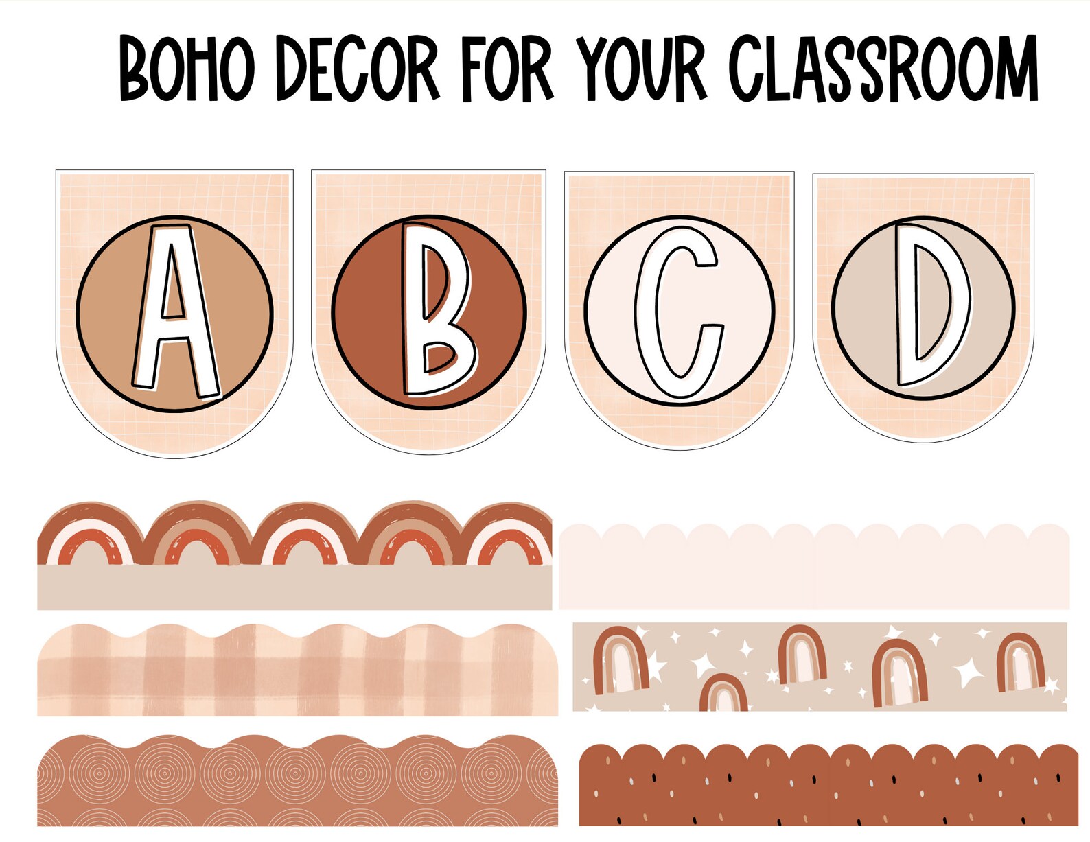 Neutral BOHO Classroom Decor Bundle for Bulletin Board - Etsy