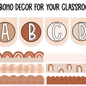 Neutral BOHO Classroom Decor Bundle for Bulletin Board, Teacher ...