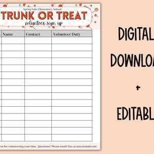 Halloween Trunk or Treat Volunteer Sign up Sheet |editable and ...