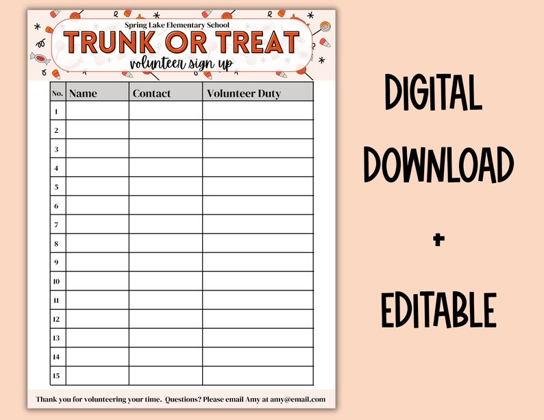 Halloween Trunk or Treat Volunteer Sign up Sheet |editable and ...