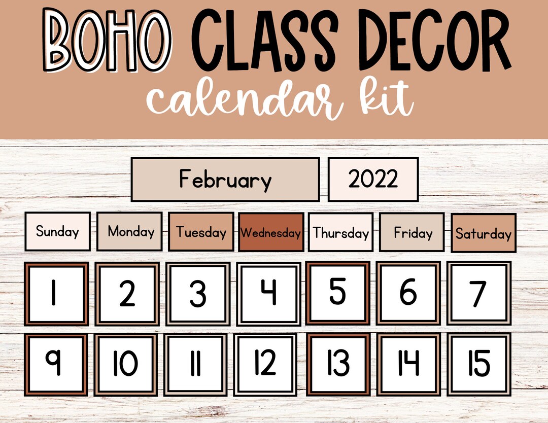 BOHO Neutral Class Calendar Kit for Classroom Organization, Bulletin ...