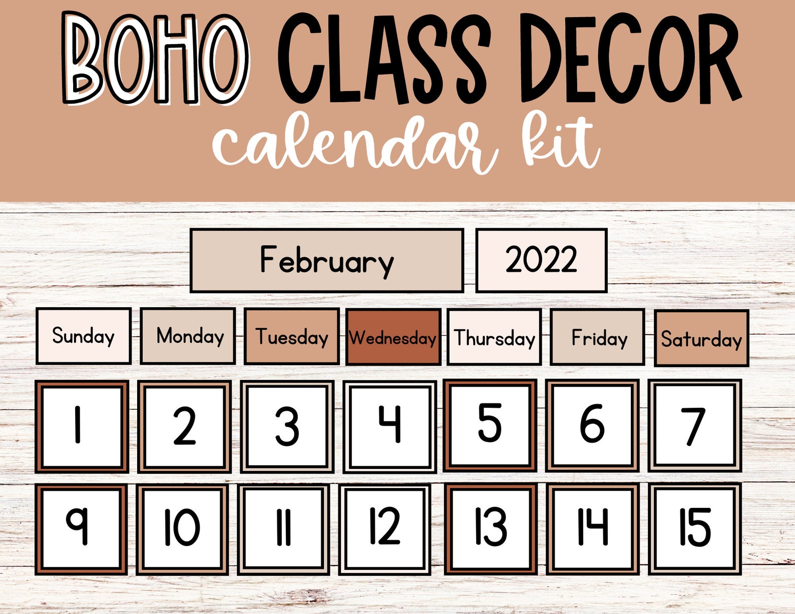 BOHO Neutral Class Calendar Kit for Classroom Organization, Bulletin ...